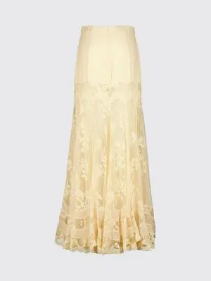 Zimmermann High-waisted Silk Crêpe Long Skirt With Lace Inserts - Beige