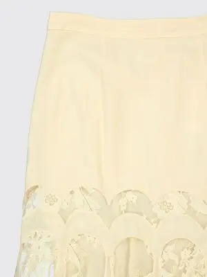 Zimmermann High-waisted Silk Crêpe Long Skirt With Lace Inserts - Beige