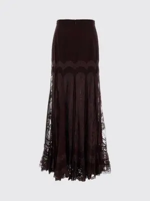 Zimmermann High-waisted Silk Crêpe Long Skirt With Lace Inserts - Brown