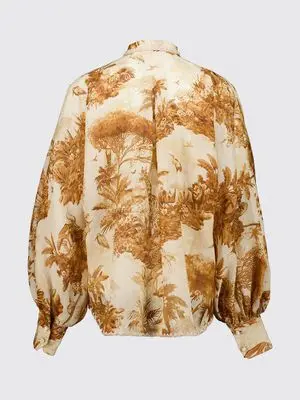 Zimmermann Printed Ramie Blouse With Balloon Sleeves And Pussy-bow Collar