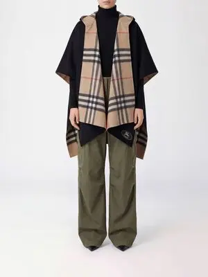 Burberry Hooded 100% Cashmere Cape With Check Pattern