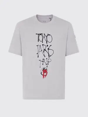Y3 Cotton T-shirt With Contrast Logo And Slogan Print - Grey
