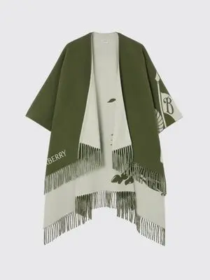 Burberry Asymmetric Wool And Cashmere Cape With Fringes And Logo