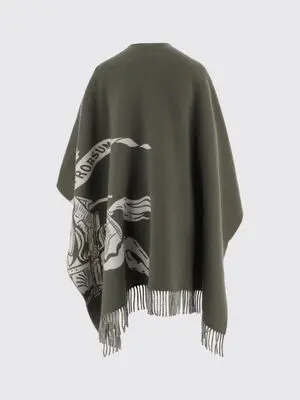 Burberry Asymmetric Wool And Cashmere Cape With Fringes And Logo