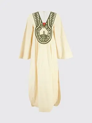 La DoubleJ Twin Flame Embroidered Cotton Midi Tunic With Kimono Sleeves
