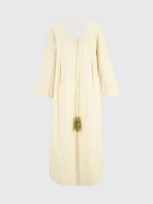 La DoubleJ Twin Flame Embroidered Cotton Midi Tunic With Kimono Sleeves