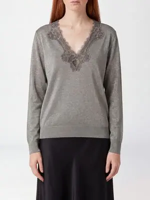Valentino Garavani Lurex And Viscose Blend Jumper With Lace Inserts - Gold