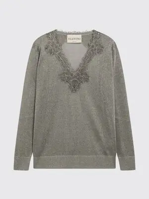 Valentino Garavani Lurex And Viscose Blend Jumper With Lace Inserts - Gold