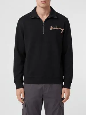 Burberry Zip-neck Cotton Turtleneck Jumper With Contrasting Logo