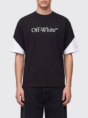 Off-White Cotton T-shirt With Contrast Logo And Dropped Shoulders