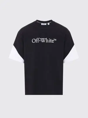 Off-White Cotton T-shirt With Contrast Logo And Dropped Shoulders