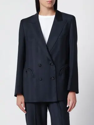 BLAZÉ MILANO Pinstriped Double-breasted Virgin Wool Blazer - Blue