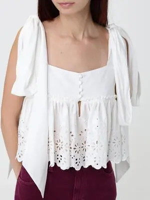 Chloé Cropped Top In Broderie Anglaise With A Square Neckline And Wavy Hem - White