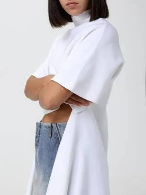 Alaïa Short-sleeved Cotton Jersey Top With Mock Neck And Asymmetric Hem
