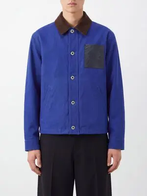 Loewe Workwear Cotton Jacket With Velvet Contrast Collar - Blue