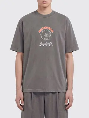 Marni Cotton Crew-neck T-shirt With Contrast Logo And Dropped Shoulders - Black