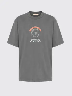 Marni Cotton Crew-neck T-shirt With Contrast Logo And Dropped Shoulders - Black