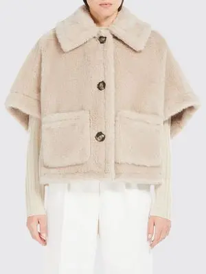 Max Mara Alpaca And Wool Teddy Jacket On Silk Base With Kimono Sleeves - Beige