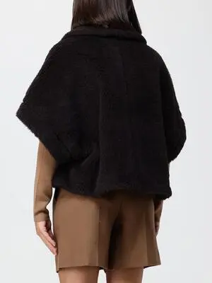 Max Mara Alpaca And Wool Teddy Jacket On Silk Base With Kimono Sleeves - Brown