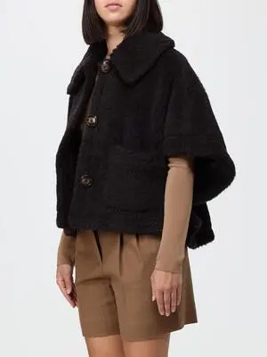 Max Mara Alpaca And Wool Teddy Jacket On Silk Base With Kimono Sleeves - Brown