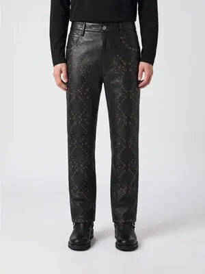Marni Straight-fit Sheepskin Leather Trousers With Diamond Embroidery And Studs