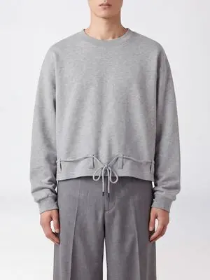 Dries Van Noten Cotton Crew-neck Jumper With Dropped Shoulders And Tie-waist Belt - Grey