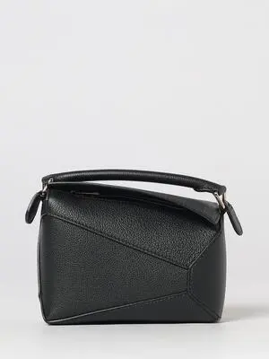Loewe Puzzle Mini Handbag In Grained Calfskin With Shoulder Strap - Black