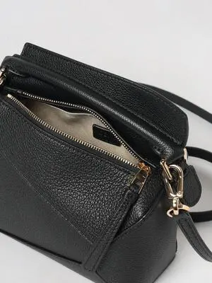 Loewe Puzzle Mini Handbag In Grained Calfskin With Shoulder Strap - Black