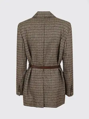Brunello Cucinelli Single-breasted Houndstooth Wool-blend Blazer With Belt
