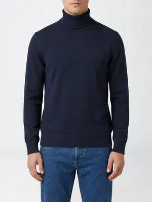 FAY Pure Virgin Wool Turtleneck Jumper With Ribbed Collar Navy