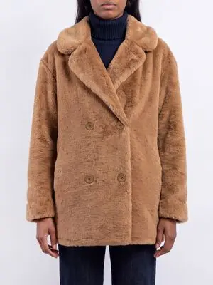 Herno Double-breasted Short Faux Fur Coat With Classic Collar - Brown