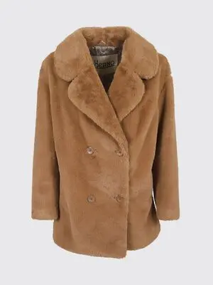 Herno Double-breasted Short Faux Fur Coat With Classic Collar - Brown