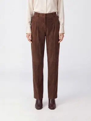 ARMA High-waisted Pleated Straight Suede Lambskin Trousers - Brown