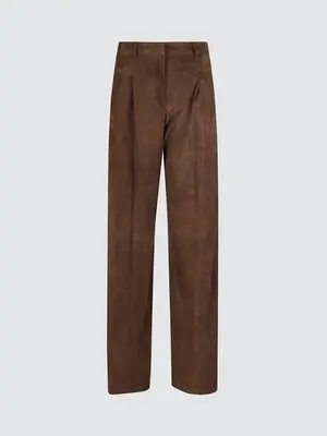 ARMA High-waisted Pleated Straight Suede Lambskin Trousers