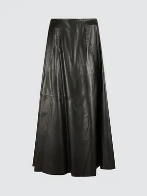 ARMA Flared Midi Skirt In Smooth Lambskin Leather With High Waist And Back Zip - Black