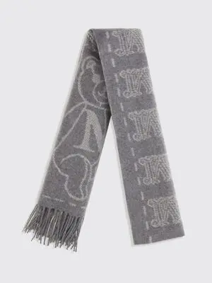 Max Mara Charme Cashmere Stole With Jacquard Monogram And Fringed Hem - Grey