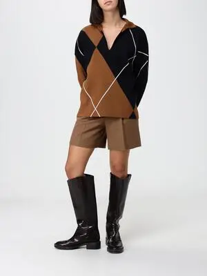 Max Mara Oversized Argyle Wool Polo Jumper With V-neck And Dropped Shoulders