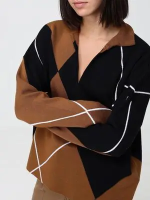 Max Mara Oversized Argyle Wool Polo Jumper With V-neck And Dropped Shoulders