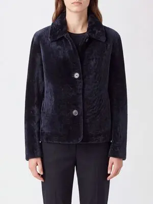 ARMA Cropped Shearling Shirt Jacket With Classic Collar And Button Closure