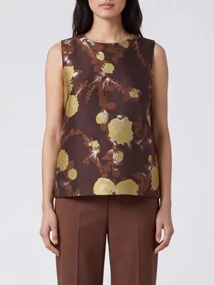 La DoubleJ Sleeveless Floral Silk-blend Crewneck Blouse - Brown
