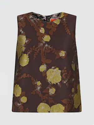 La DoubleJ Sleeveless Floral Silk-blend Crewneck Blouse - Brown