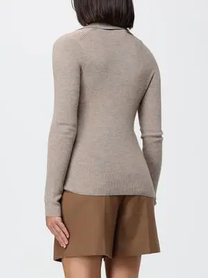 Max Mara Slim Fit V-neck Polo Jumper In 100% Cashmere With Long Sleeves - Beige