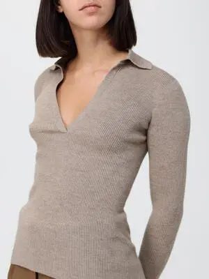 Max Mara Slim Fit V-neck Polo Jumper In 100% Cashmere With Long Sleeves - Beige