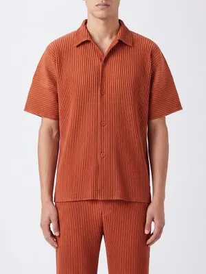 Issey Miyake Short-sleeved Pleated Bowling Shirt Homme Plissé With Cuban Collar - Orange