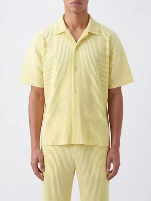 Issey Miyake Short-sleeved Pleated Bowling Shirt Homme Plissé With Cuban Collar - Yellow