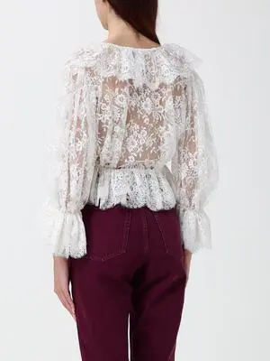 Chloé Draped Lace Cropped Blouse With Deep V-neck And Flared Sleeves - White