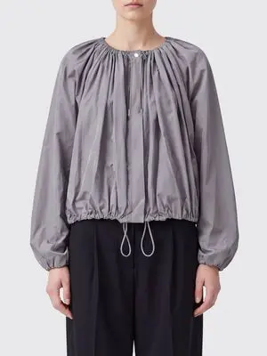 TOTEME Cropped Relaxed Fit Jacket In Recycled Polyester With Drawstring Hem - Grey