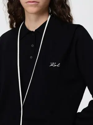 Karl Lagerfeld V-neck Cardigan In 100% Merino Wool With Contrast Trims