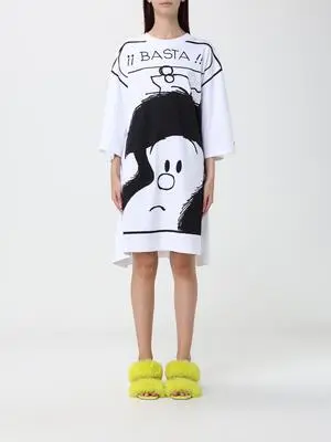Moschino Slogan-print Cotton Mini T-shirt Dress With Contrast Logo - White