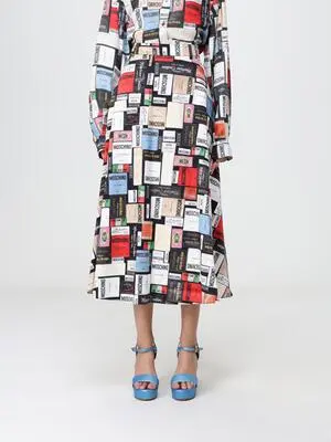 Moschino High-waisted A-line Midi Skirt In Cotton With Graphic Print - Multicolor